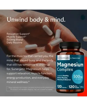 SUNERGETIC Magnesium Citrate And Oxide 500mg Capsules For Bone