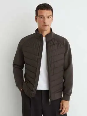 REISS Calvorn Hybrid Quilted Zip Jacket - Brown