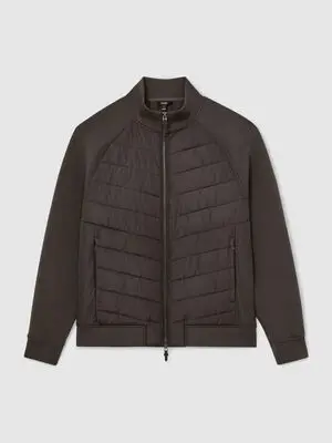 REISS Calvorn Hybrid Quilted Zip Jacket - Brown