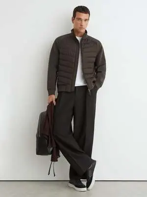 REISS Calvorn Hybrid Quilted Zip Jacket - Brown