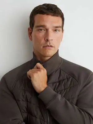 REISS Calvorn Hybrid Quilted Zip Jacket - Brown