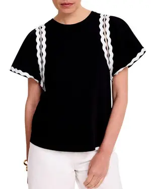 Mint Velvet Ric Rac Trim Cotton Top - Black