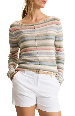 Tommy Bahama Cedar Striped Linen Bateau Neck Sweater - Coconut