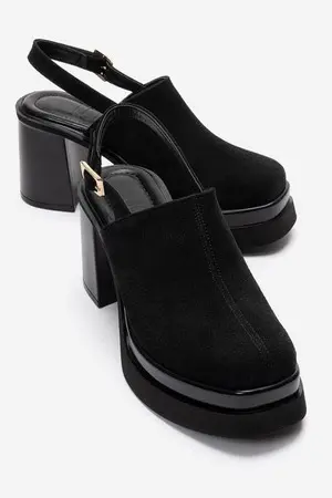 PROLOGUE SHOES Bavix Block Heel Platform Sandal Black Suede