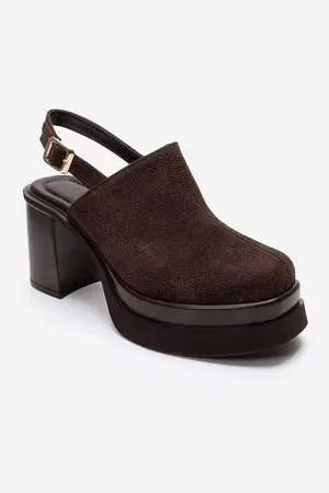PROLOGUE SHOES Bavix Block Heel Platform Sandal - Brown Suede