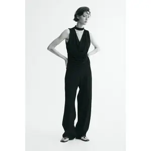 H&M Draped Top With Stand-up Collar - Black
