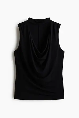 H&M Sleeveless Draped Top With Stand-up Collar