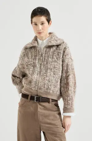 Brunello Cucinelli Dazzling Tree Bark Embroidery Mohair And Wool Cardigan