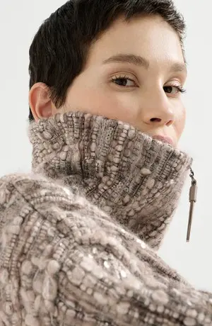 Brunello Cucinelli Dazzling Tree Bark Embroidery Mohair And Wool Cardigan