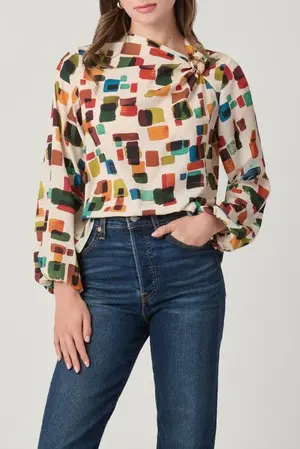 Shoshanna Brushstroke Print Paxton Top