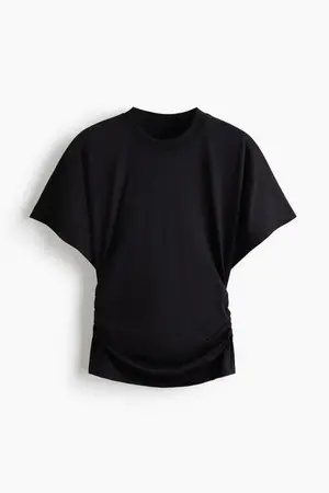 H&M Batwing Sleeve Pima Cotton Top With Ruched Detailing