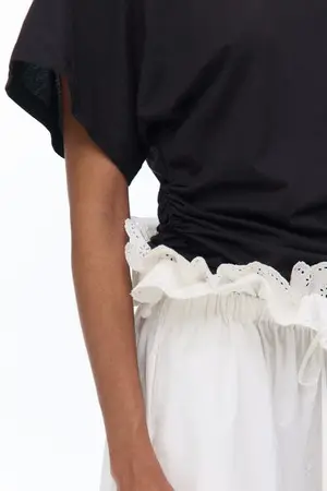 H&M Batwing Sleeve Pima Cotton Top With Ruched Detailing