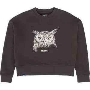 KAVU Crew Crop Top Organic Cotton Fleece Sweatshirt With Graphic - Night Owl