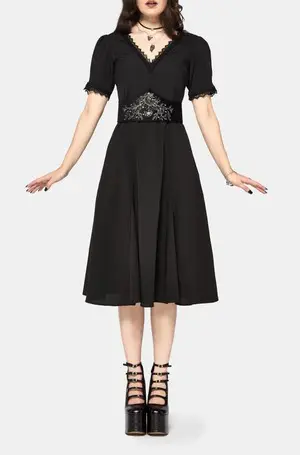 DISTURBIA Sancia Lace Trim V-neck Midi Dress