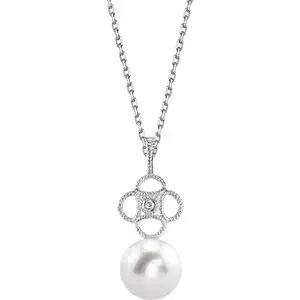 The Pearl Source 14k Gold Freshwater Pearl And Diamond Pendant Necklace - White Gold