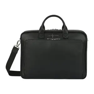 LUIS STEVEN Italian Pebble Leather Laptop Briefcase - Black