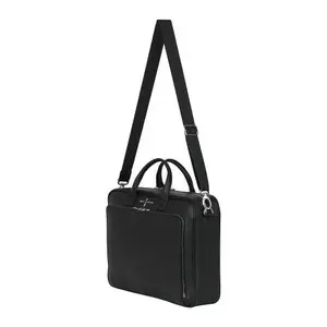 LUIS STEVEN Italian Pebble Leather Laptop Briefcase - Black