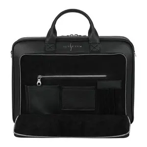 LUIS STEVEN Italian Pebble Leather Laptop Briefcase - Black