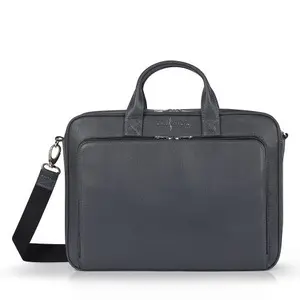 LUIS STEVEN Luis Steven Italian Pebble Leather Laptop Briefcase Dark Grey