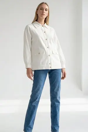 EXQUISE Delancy Shirt Collar Long Sleeve Jacket