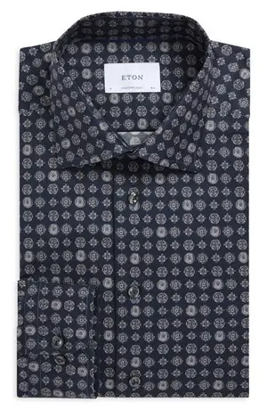 Eton Contemporary Fit Geometric Dress Shirt - Navy