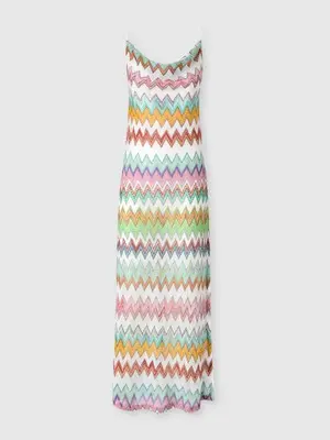 Missoni Long Cover-up In Lamé Viscose With Macro Zigzag Pattern And Slits - White & Multicoloured