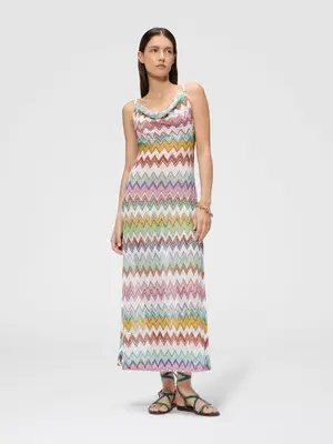 Missoni Long Cover-up In Lamé Viscose With Macro Zigzag Pattern And Slits