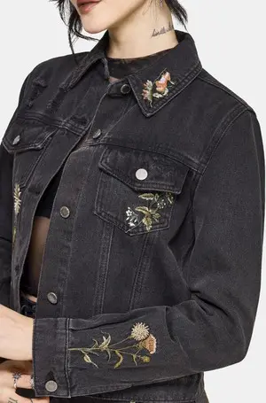 DISTURBIA Faela Fairy Embroidered Denim Trucker Jacket
