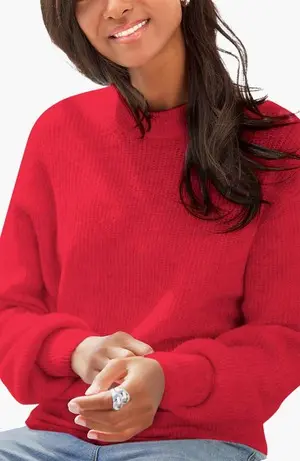 LASCANA Balloon Sleeve Sweater - Red
