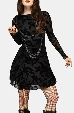 DISTURBIA Cimora Dandelion Flocked Mesh Mini Dress