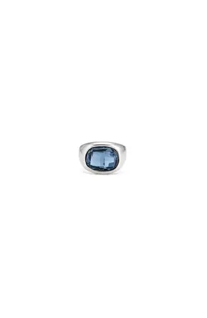 UNODE50 Sterling Plated Blue Crystal Ring - Silver