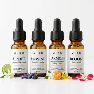 MIKO Essential Oil Discovery Set 4 Organic Aromatherapy Blends 4 X 3.7ml - Clear
