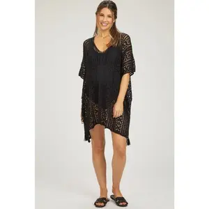 PINKBLUSH Crochet Knit Swim Cover Up - Black