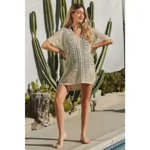 PINKBLUSH Crochet Knit Swim Cover Up Cream