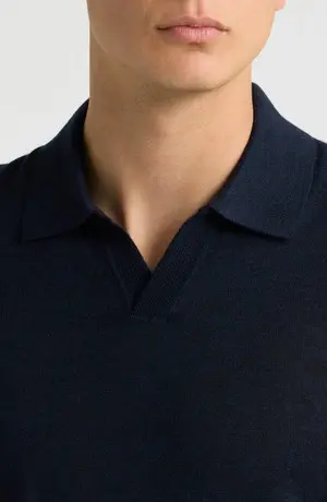 JACK VICTOR Wool Johnny Collar Polo - Navy
