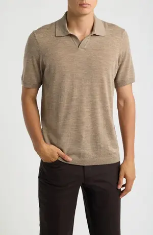 JACK VICTOR Wool Johnny Collar Polo - Tan