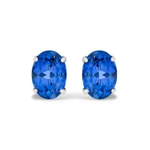 HAUS OF BRILLIANCE 5x7 Mm Lab Created Blue Sapphire Oval Solitaire Stud Earrings - Platinum