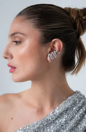 MELANIA CLARA Cubic Zirconia Ear Climbers - Silver