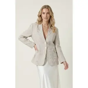 MODENAIRE Floral Embroidered Linen Blazer - White