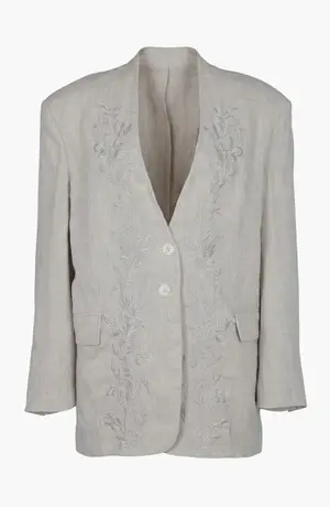 MODENAIRE Floral Embroidered Linen Blazer