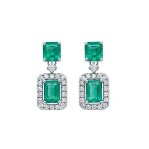 QIRAT FINE JEWELRY Emerald & Diamond Halo Drop Earrings - Green