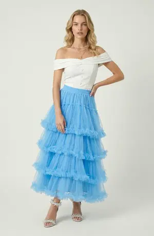 MODENAIRE Tiered Tulle Maxi Skirt