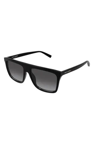 Saint Laurent Flat Top Square Sunglasses - Black