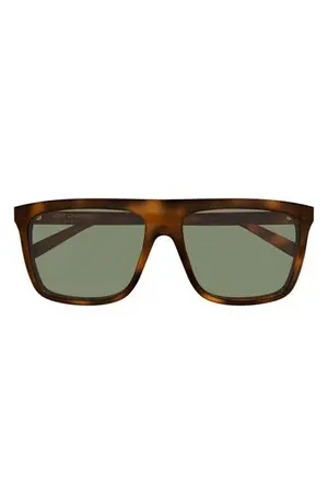 Saint Laurent Saint Laurent Flat Top Square Sunglasses Havana/green