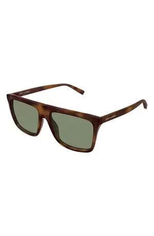 Saint Laurent Flat Top Square Sunglasses - Havana/green