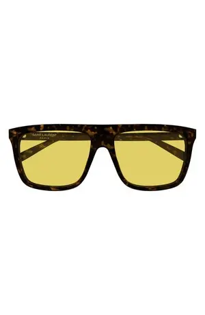 Saint Laurent Flat Top Square Sunglasses - Havana/yellow