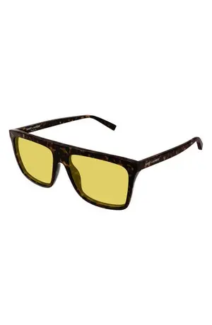 Saint Laurent Flat Top Square Sunglasses - Havana/yellow