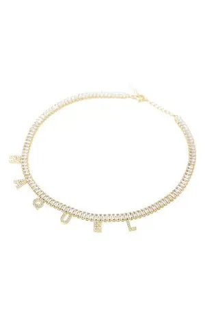 THE SIS KISS Baguette Cubic Zirconia Name Necklace - Gold