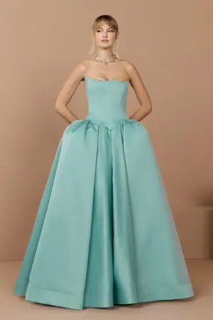 Mac Duggal Strapless Sweetheart Satin Ball Gown With Pockets