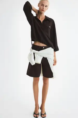 H&M Piqué Pullover Shirt With Dropped Shoulders And Chest Pockets